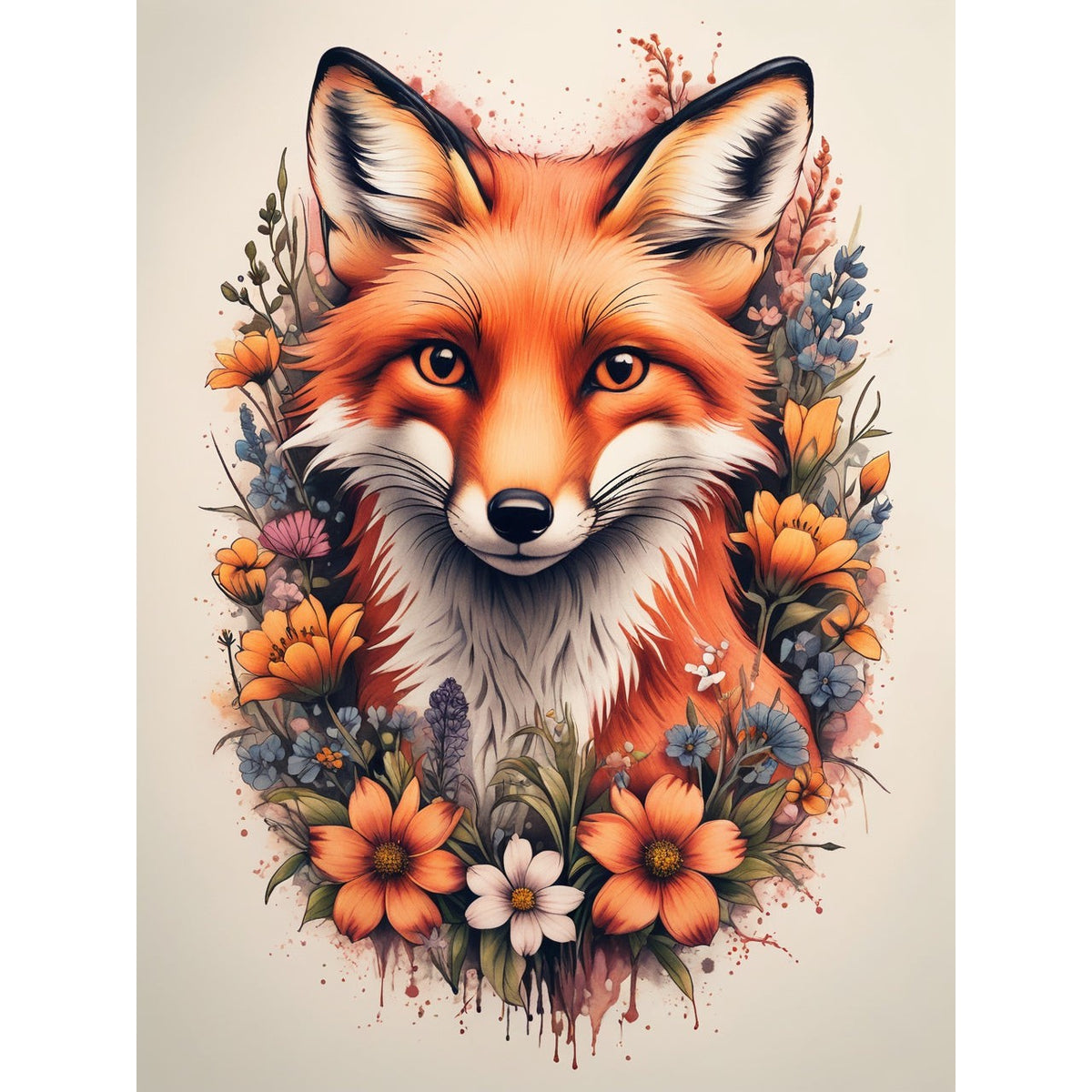 Fuchs mit Blumen | Diamond Painting