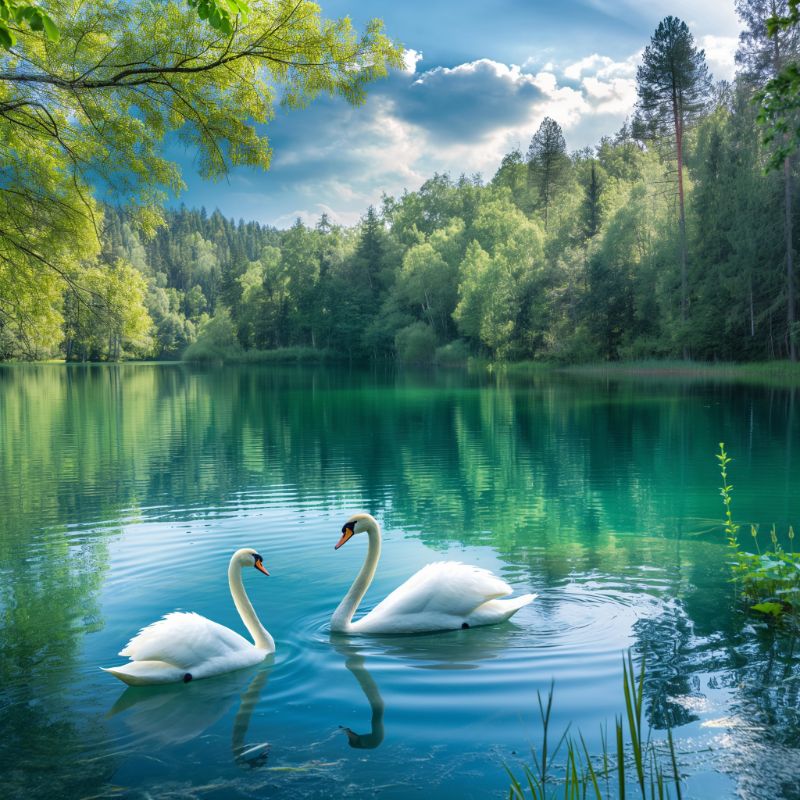 Wunderschöner See mit Schwänen | Diamond Painting