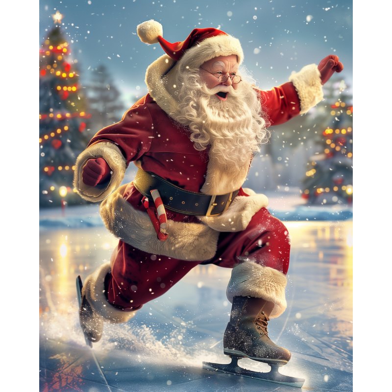 Fröhlicher Santa beim Eislaufen | Diamond Painting