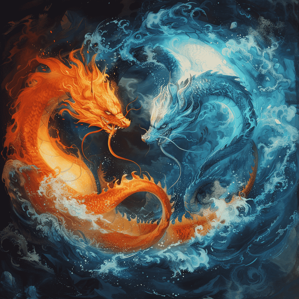 Feuer und Wasser Drachen | Diamond Painting